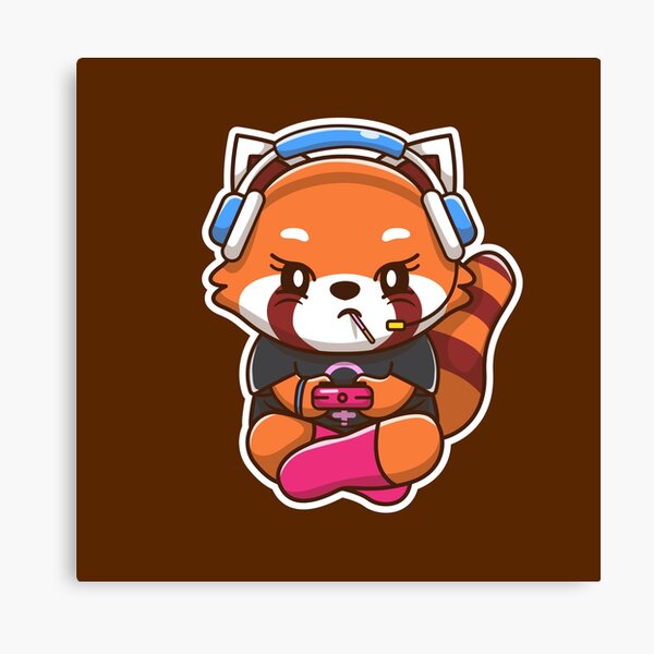"Angry Red Panda Gamer Girl Playing Video Game " Canvas Print by Funki ...