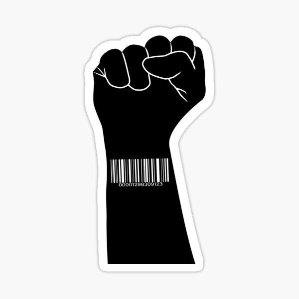 "barcode sticker on a clenched fist on a black background" Sticker for ...
