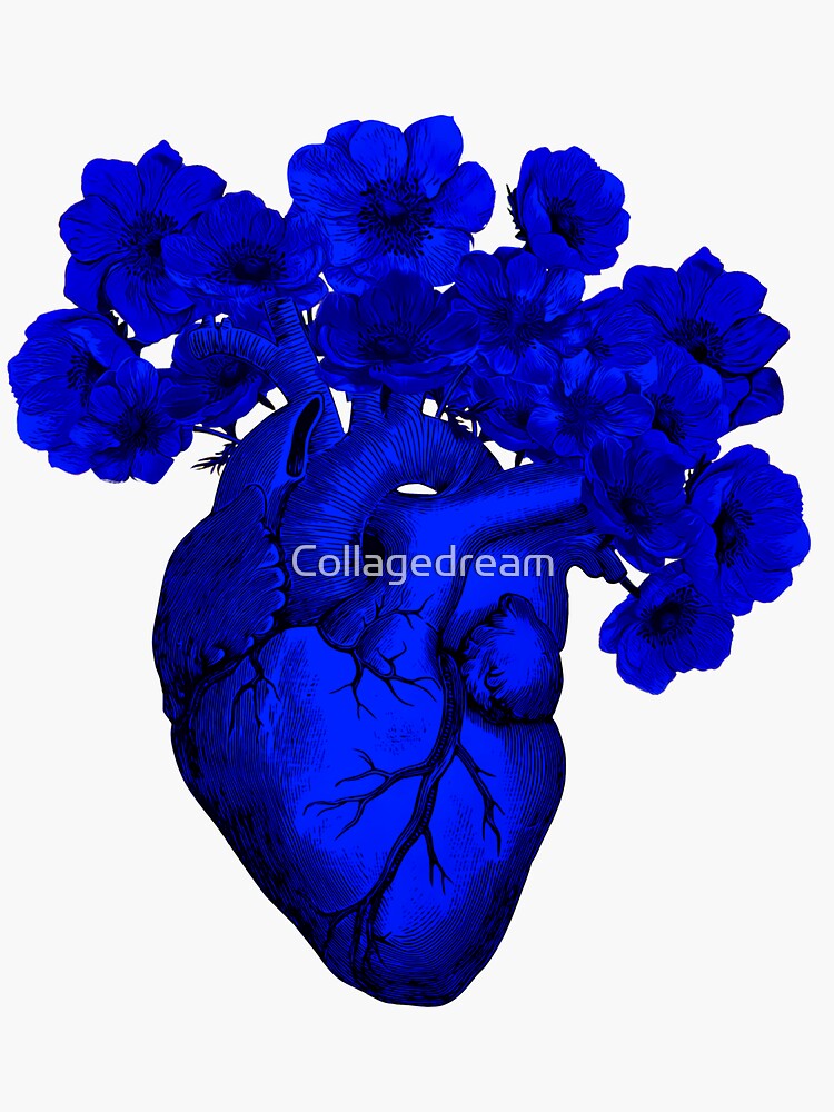 "Human heart color blue with crown flowers blood blue" Sticker by ...