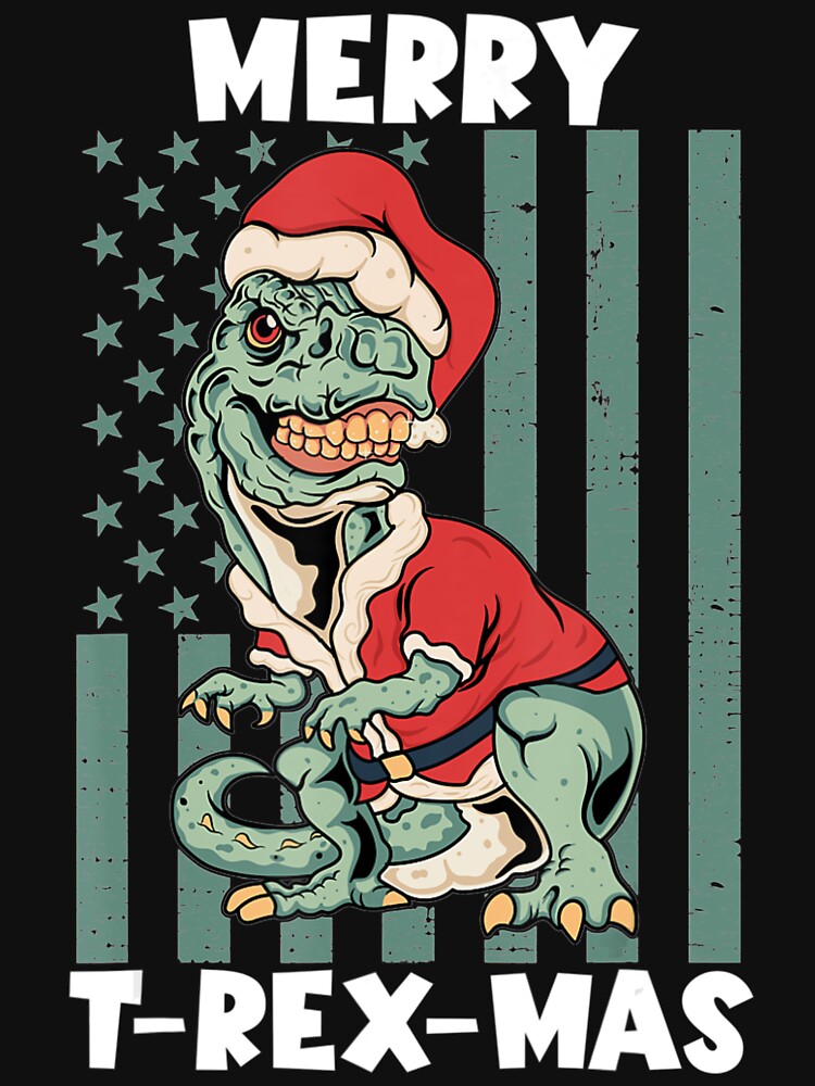 "Merry T Rex Mas Santa T Rex Dinosaur Christmas American Flag" T-shirt ...