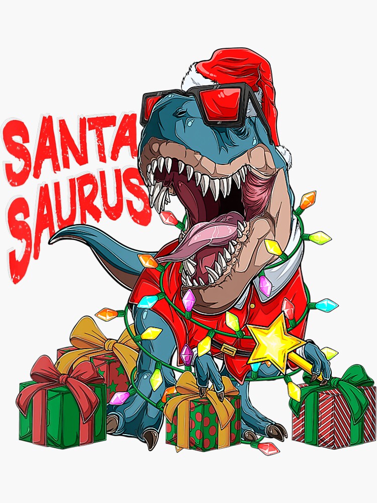"T Rex Christmas Santa Saurus Christmas T Rex Boys Dinosaurs" Sticker ...