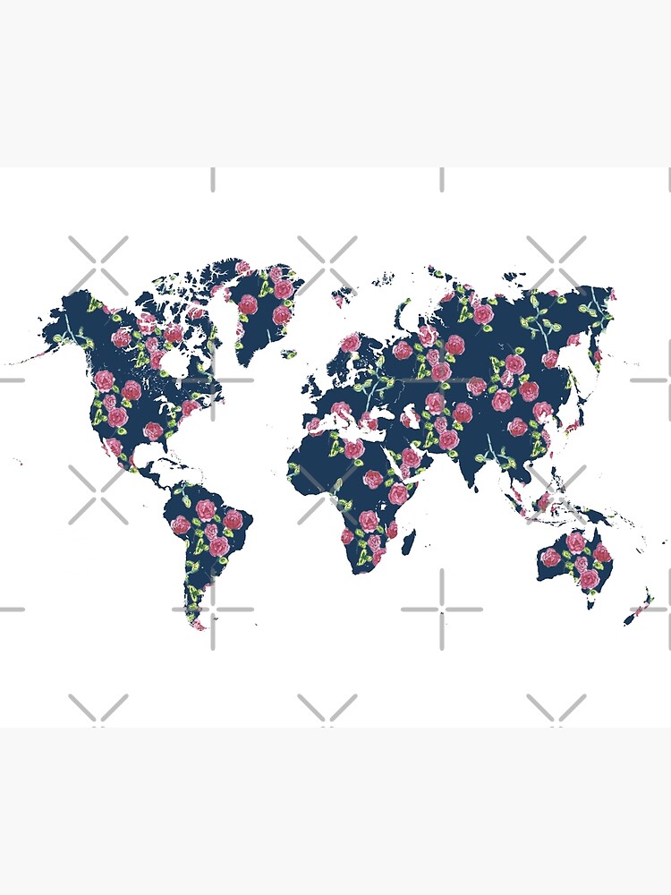 "World map - roses pattern and blue background" Poster by siyi | Redbubble