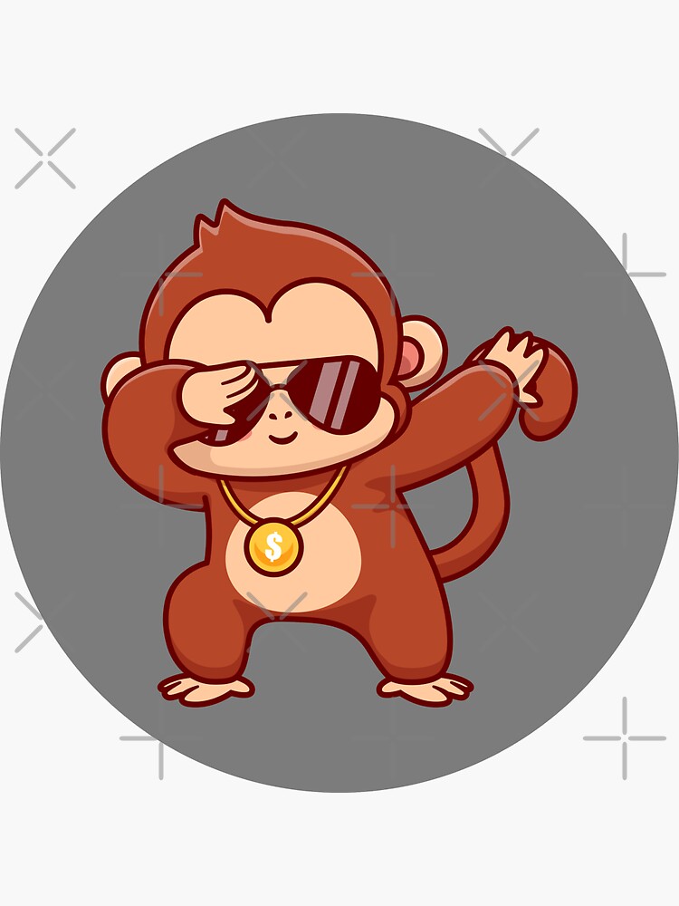 "Money Monkey Dabbing Funny Dabbing Grey Kawaii Animals Gift" Sticker ...