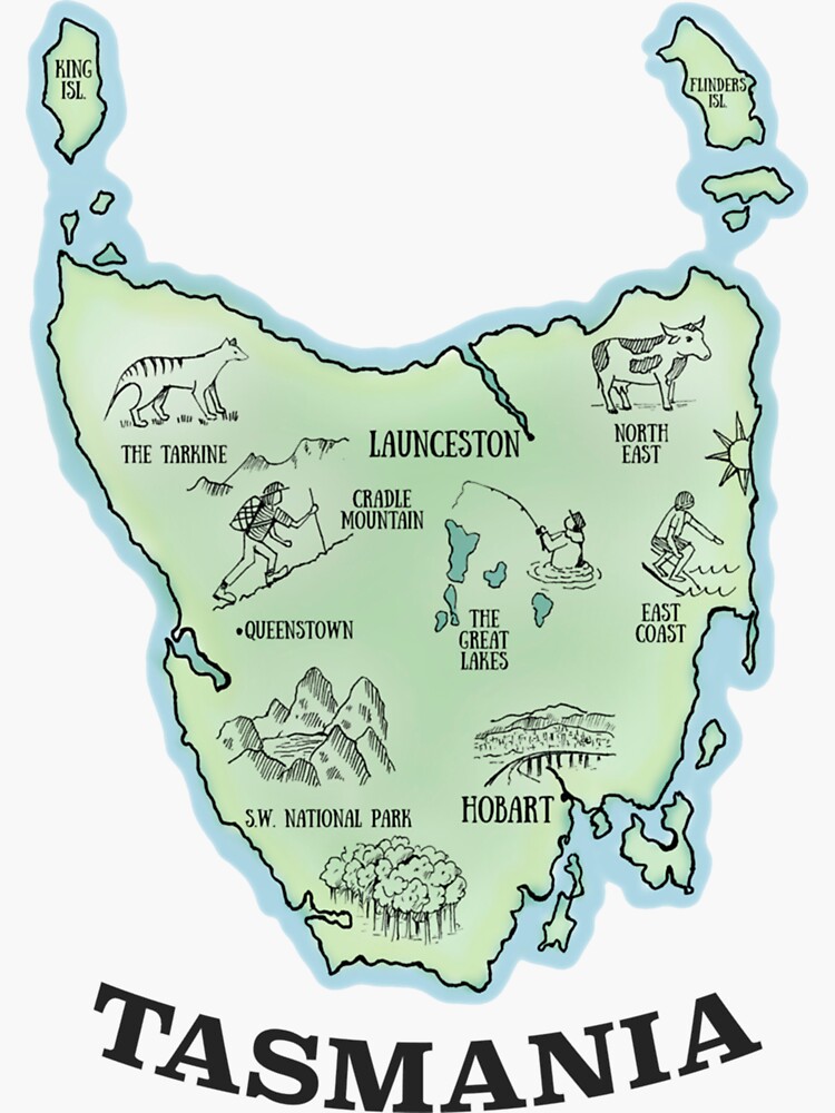 "TASMANIA - HAND DRAWN MAP Sticker" Sticker for Sale by BrendaBruner ...