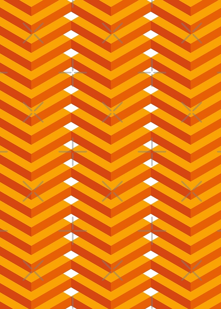 "Desert Orange and Yellow Isometric Chevron on White Geometric Pattern ...