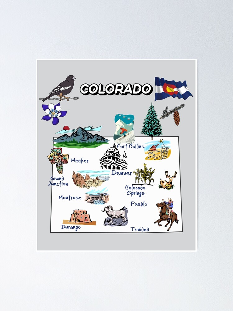 "Hand Drawn Illustration of Colorado Map with Tourist Destinations ...