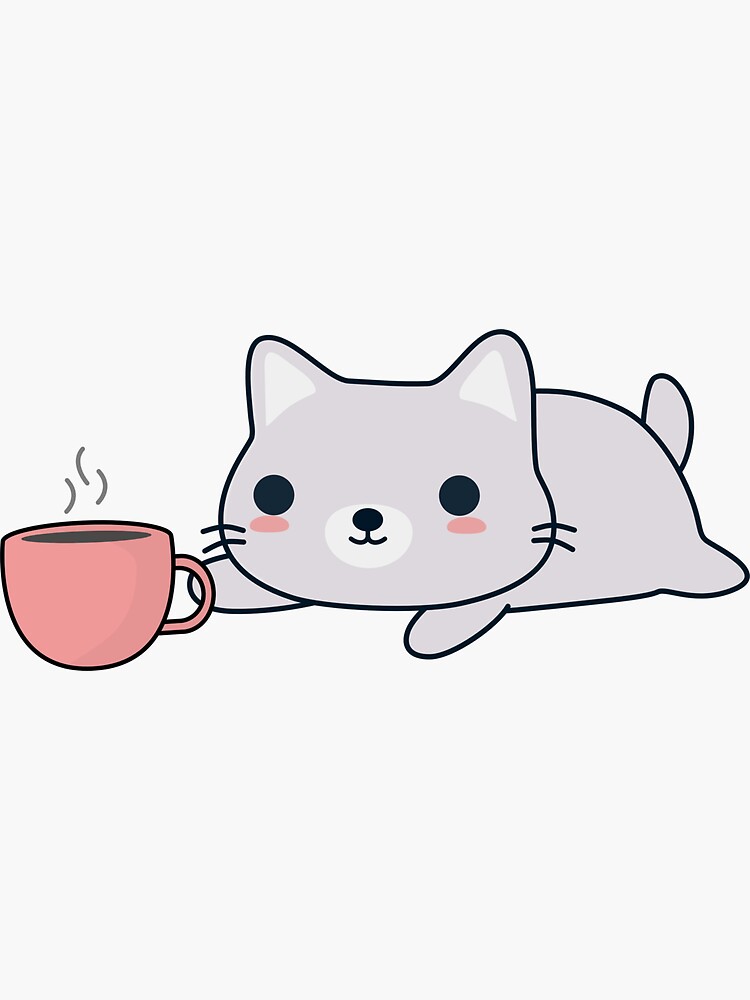 "Cute Coffee Cat" Sticker by happinessinatee | Redbubble