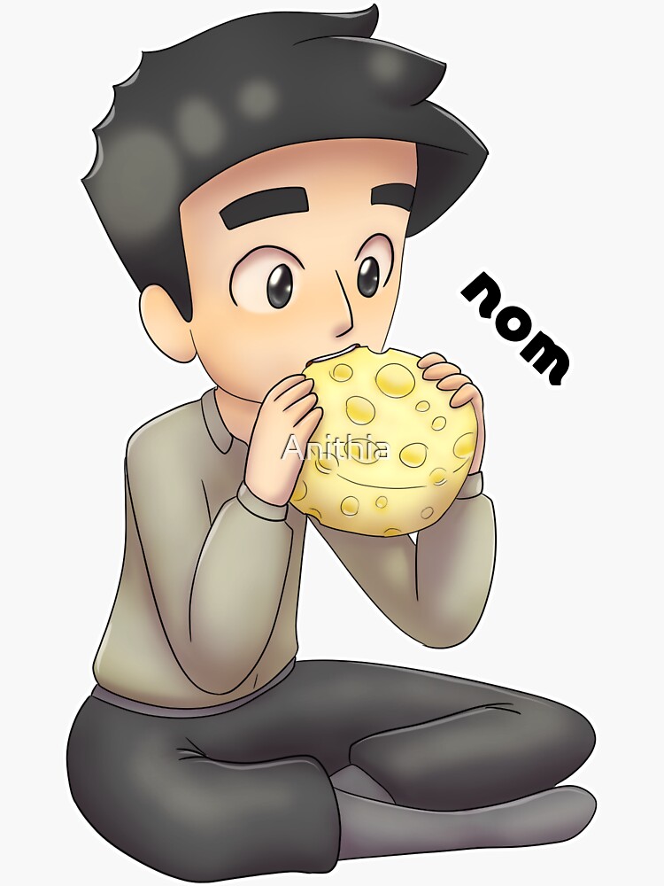 "Boy eating cheese" Sticker for Sale by Anithia | Redbubble