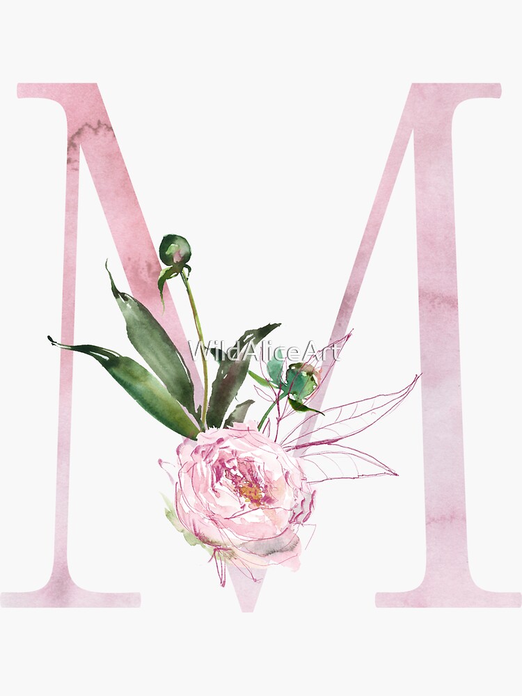 "Letter M Pink Peony Flower" Sticker for Sale by WildAliceArt | Redbubble