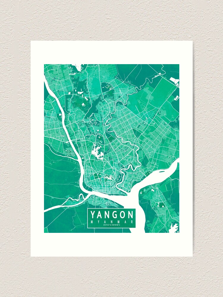 "Yangon City Map of Myanmar - Watercolor" Art Print for Sale by deMAP ...
