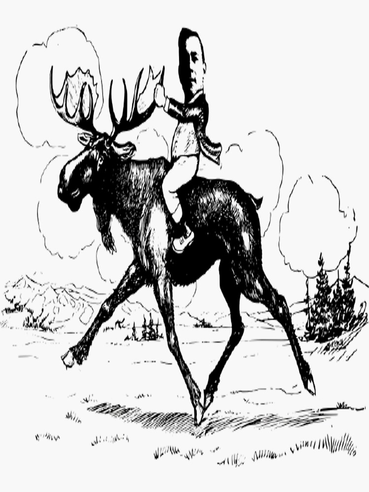 "Man on a Moose funny cartoon" Sticker for Sale by masteriven | Redbubble