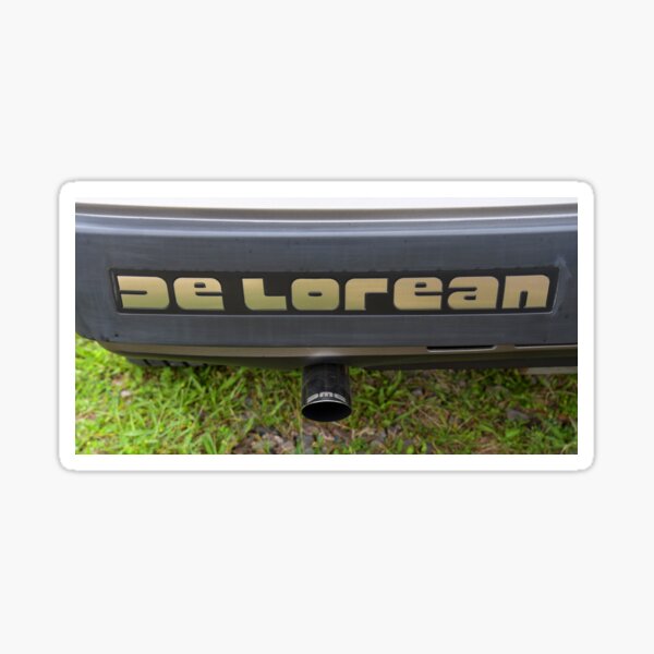 "Rear logo on a Delorean motor car" Sticker for Sale by Scenebyrail ...