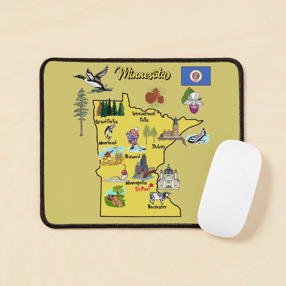"tourist map of Minnesota state, USA, major cities, flag, landmarks ...