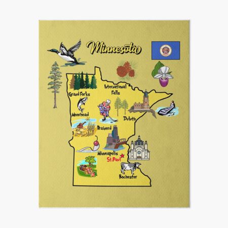 "tourist map of Minnesota state, USA, major cities, flag, landmarks ...