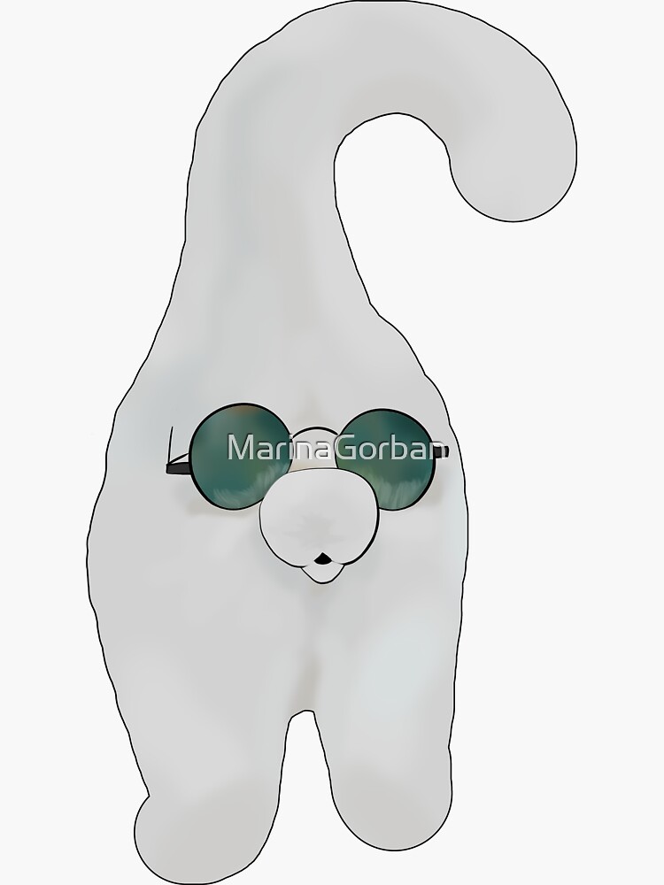 "Funny Cat Balls Face With Sunglasses Drawing - Cat Love" Sticker for ...