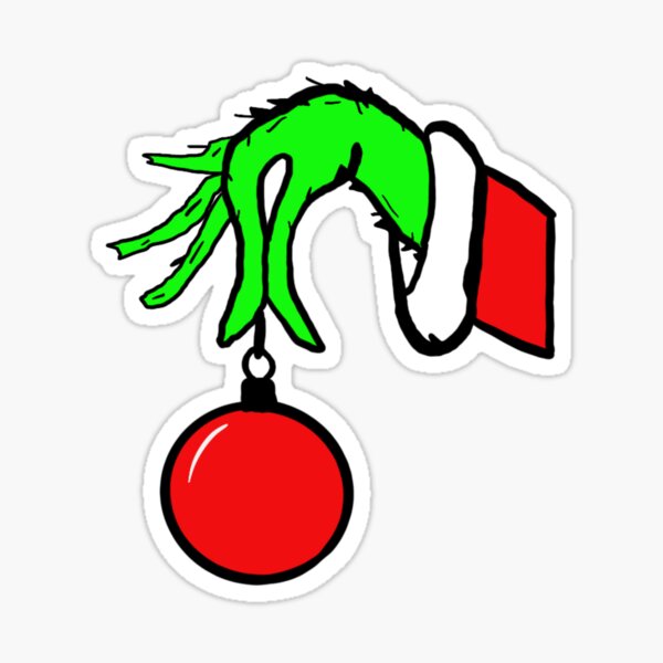 "Grinch hand holding ornament" Sticker for Sale by Juliaaarose | Redbubble