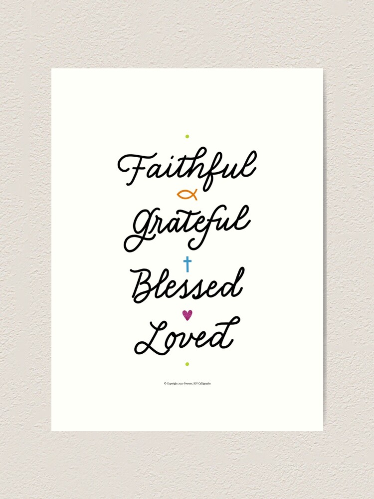 "Faithful-Grateful-Blessed-Loved Script Pattern with Christian Symbols ...