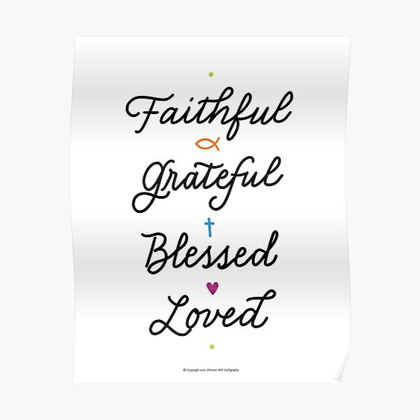 "Faithful-Grateful-Blessed-Loved Script Pattern with Christian Symbols ...