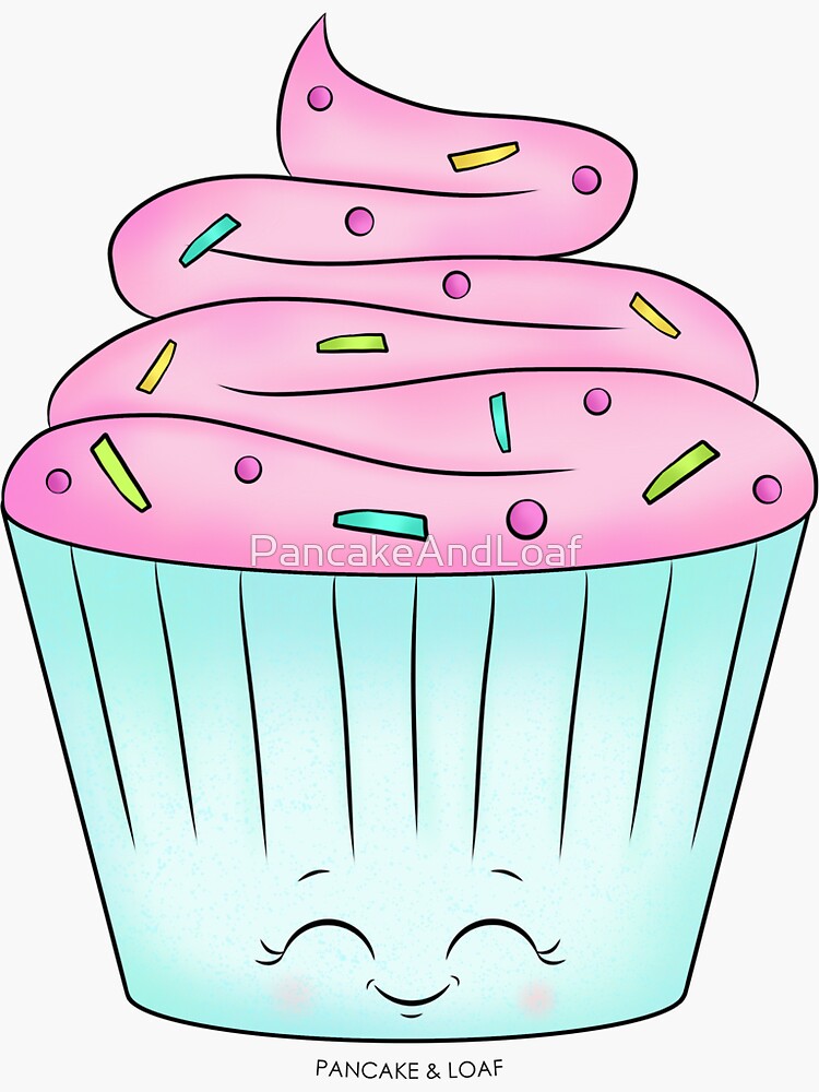 "Happy Cute Pink and Blue Cupcake" Sticker by PancakeAndLoaf | Redbubble