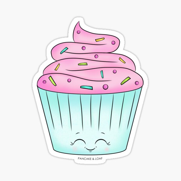 "Happy Cute Pink and Blue Cupcake" Sticker by PancakeAndLoaf | Redbubble