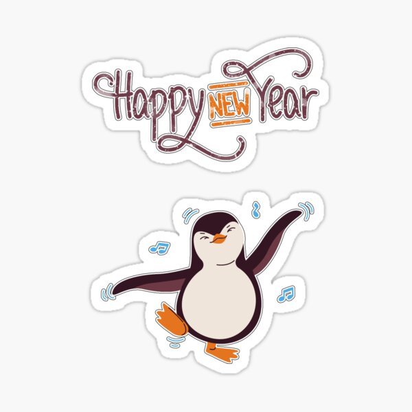 "Cute Happy Penguin Singing Happy New Year 2022" Sticker for Sale by ...