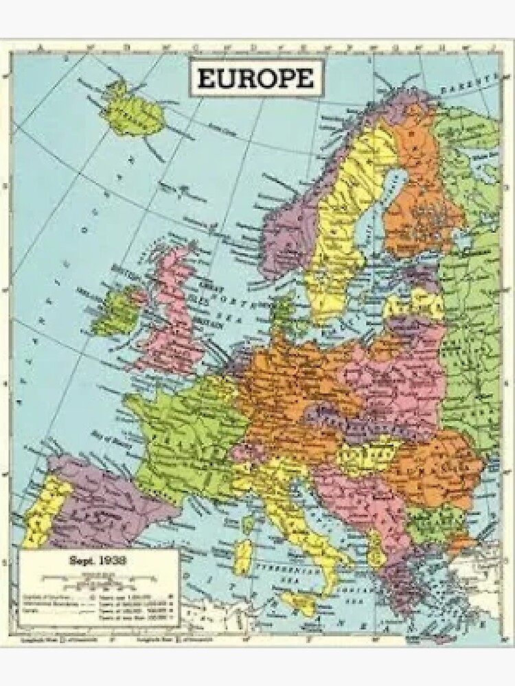 "Vintage 1938 Map of Europe. Unique Gifts And Apparel For Map Fans ...