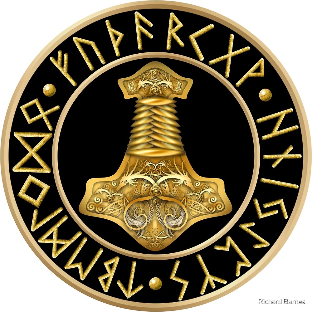 "Norse Thor's Hammer Runes - Black" by Ricky Barnes | Redbubble