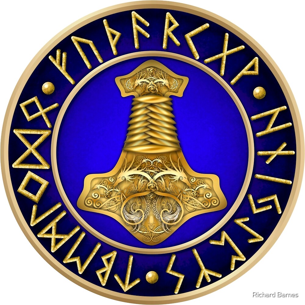 "Norse Thor's Hammer Runes - Blue" by Ricky Barnes | Redbubble