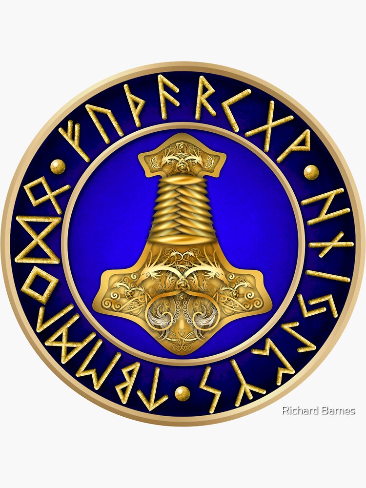 "Norse Thor's Hammer Runes - Blue" Sticker for Sale by NaumaddicArts ...