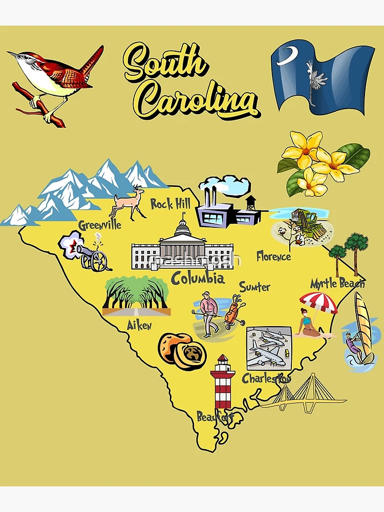 Sc Tourist Attractions Map Charleston Historic District Illustrated