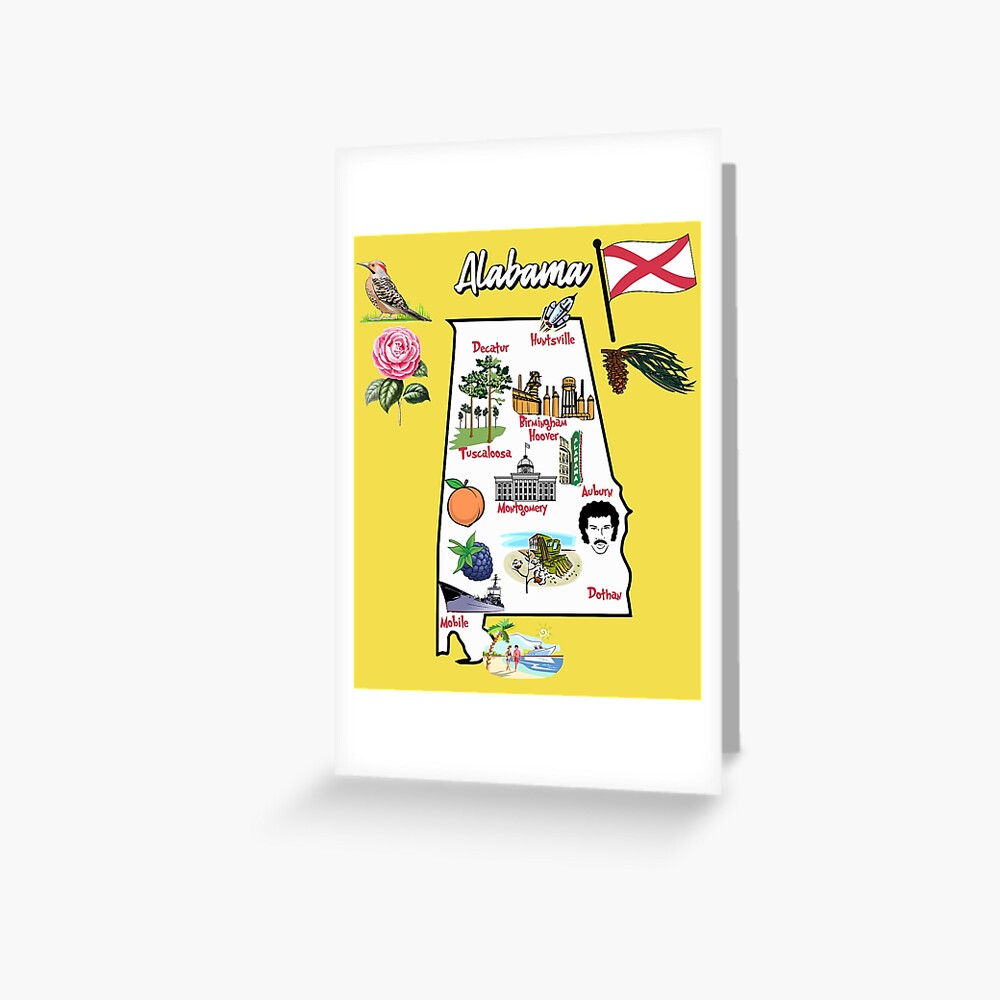 "illustrated Map of Alabama in US with major Cities, symbols and ...