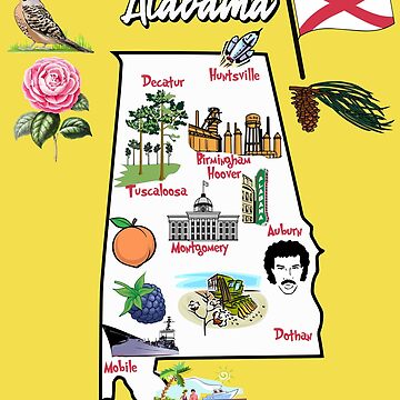 "illustrated Map of Alabama in US with major Cities, symbols and ...
