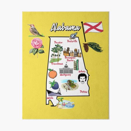 "illustrated Map of Alabama in US with major Cities, symbols and ...