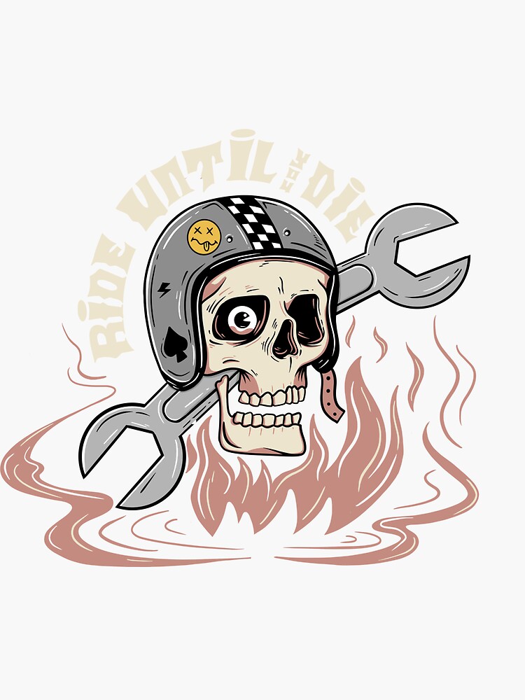 "Vintage Skull Biker" Sticker by Manugalastudio | Redbubble
