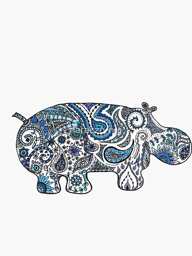 "Hippo Zen Doodle" Sticker for Sale by laraczornyj | Redbubble