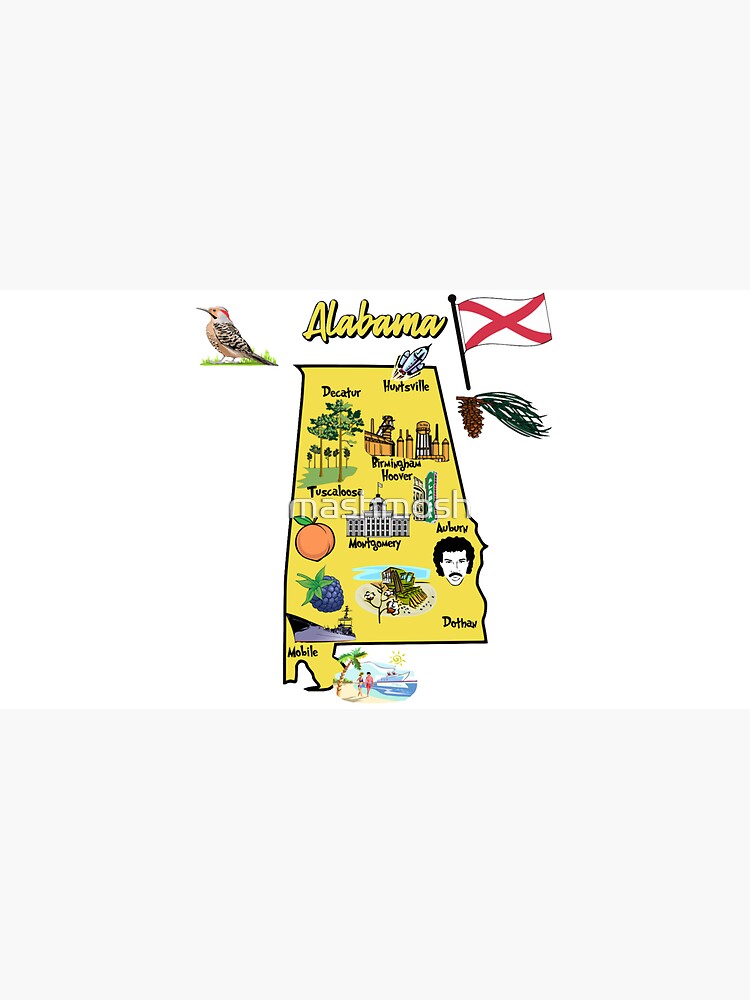 "Alabama tourist map with landmarks, famous symbols, attractions, USA ...