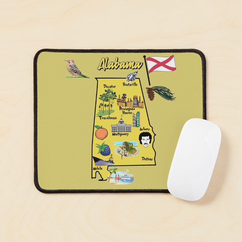 "Alabama tourist map with landmarks, famous symbols, attractions, USA ...