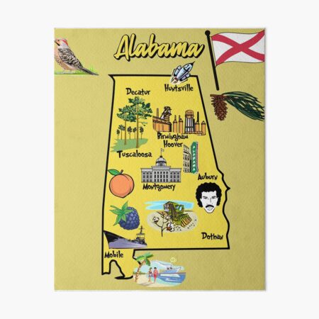 "Alabama tourist map with landmarks, famous symbols, attractions, USA ...