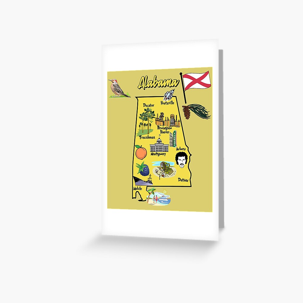 "Alabama tourist map with landmarks, famous symbols, attractions, USA ...