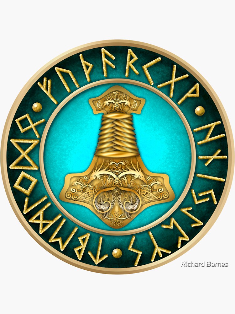 "Norse Thor's Hammer Runes - Teal" Sticker by NaumaddicArts | Redbubble