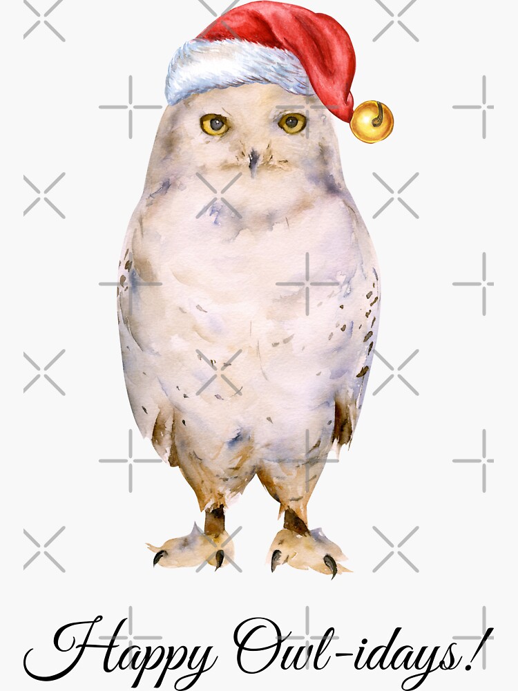 "Happy Owlidays! Christmas owl with Red Santa Hat" Sticker for Sale by ...
