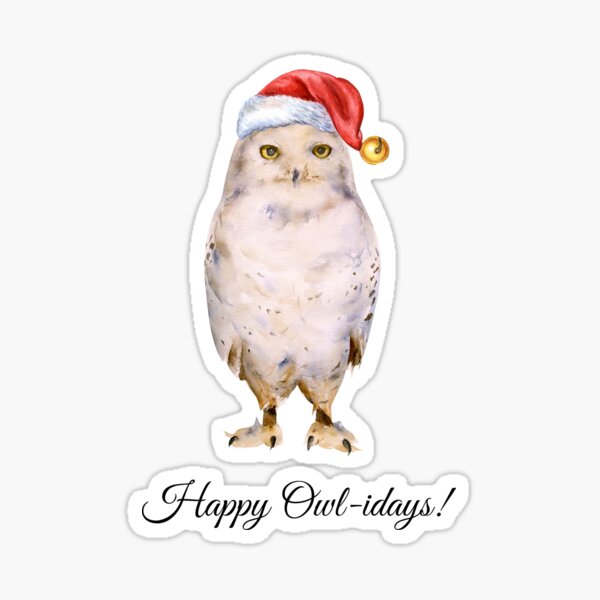 "Happy Owlidays! Christmas owl with Red Santa Hat" Sticker for Sale by ...