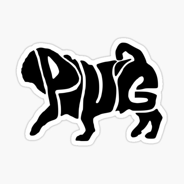 "Pug Silhouette Word Art" Sticker for Sale by Titanwelove | Redbubble