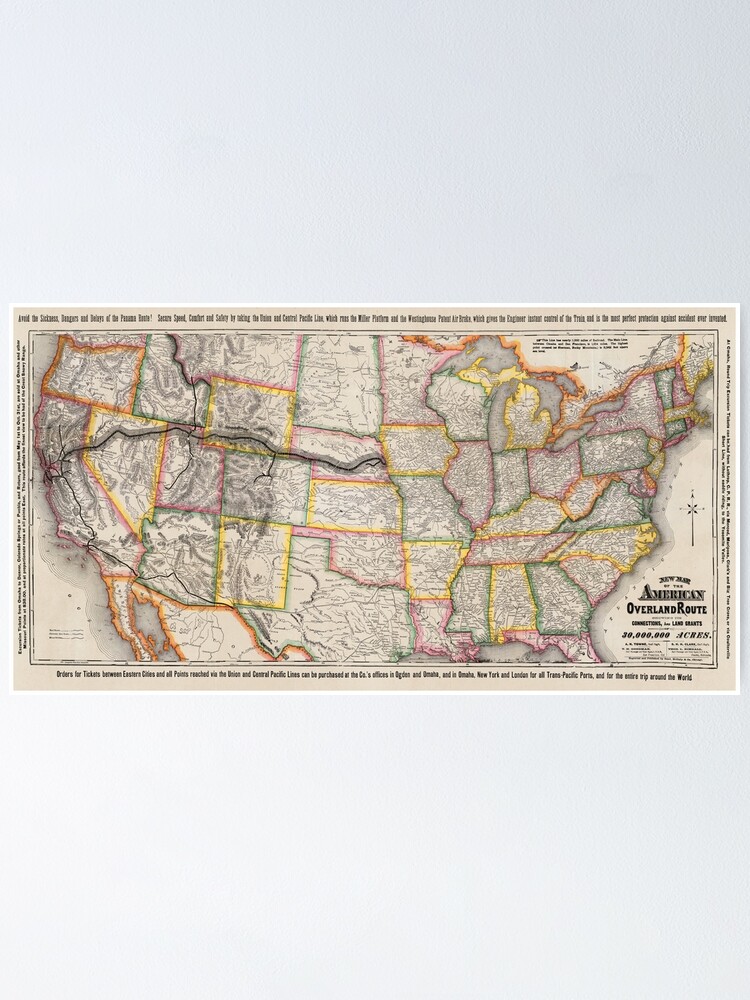 Póster «1879 Mapa de la ruta terrestre estadounidense, el primer ...