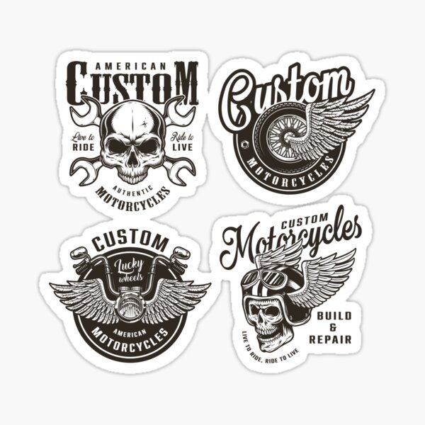 "Vintage Monochrome Custom Motorcycles Labels Stickers Gift Set With ...