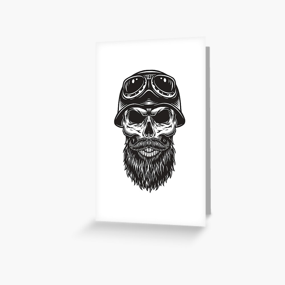 "Vintage Monochrome Bearded Skull Biker Concept Motorcycles Labels ...