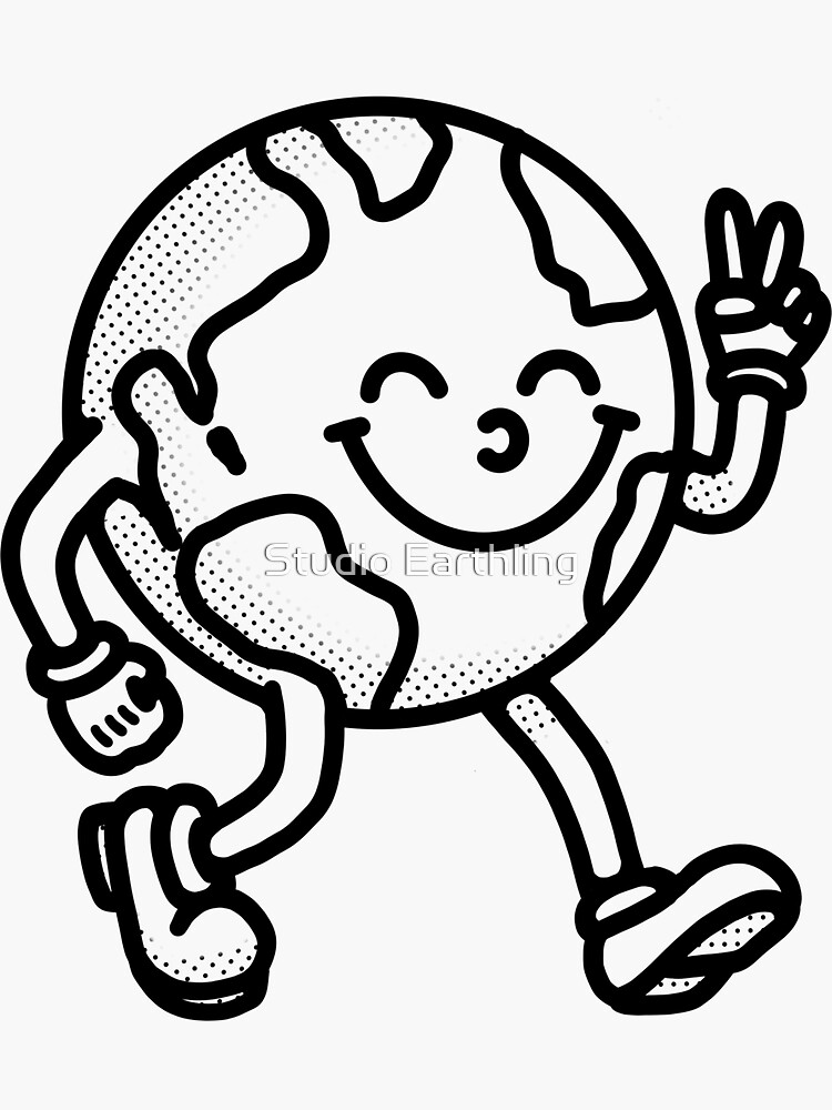 "Retro cartoon earth peace sign" Sticker by studioearthling | Redbubble