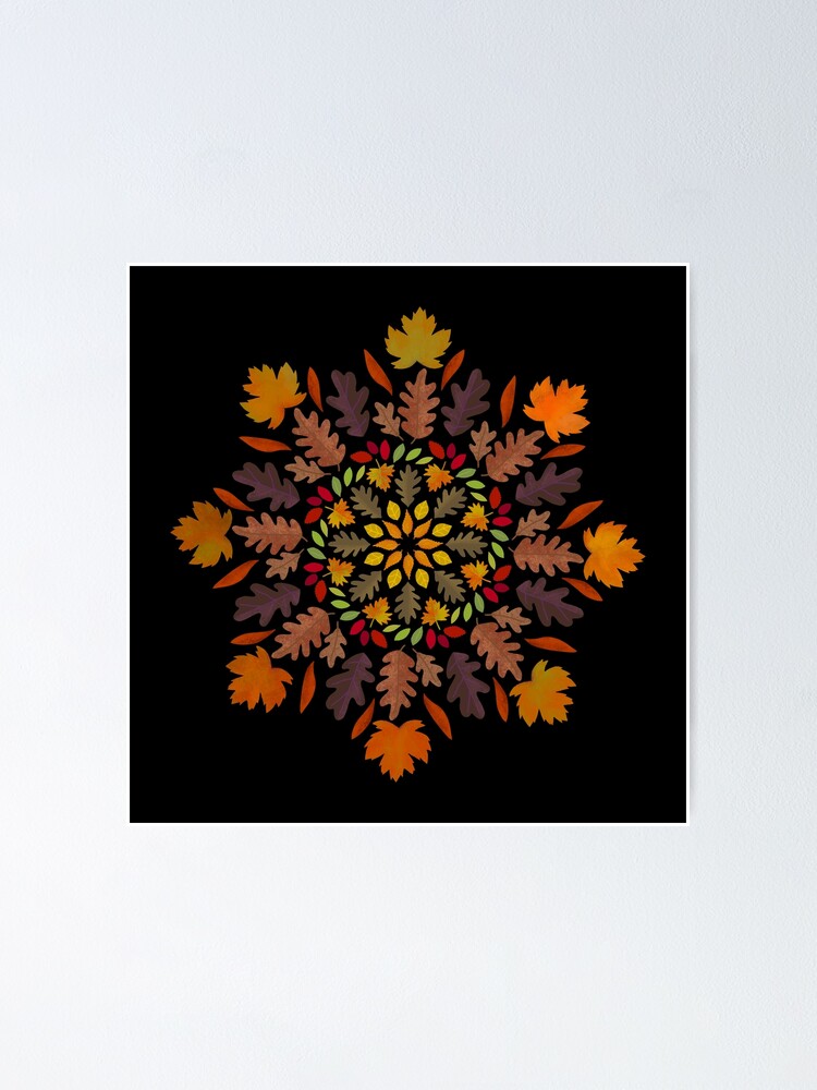 "Autumn Leaf Mandala Black" Poster for Sale by littlepostcards | Redbubble