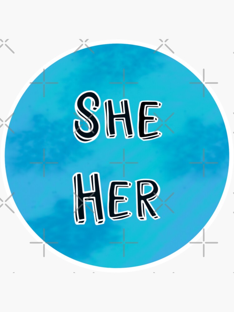 "She/ Her Blue Pronouns Design" Sticker for Sale by pennysbookshelf ...