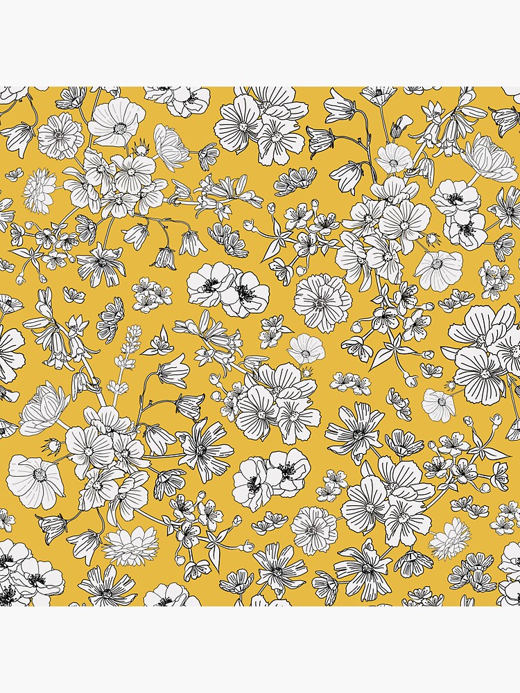 "Floral pattern on mustard" Sticker for Sale by Hollyroseart | Redbubble